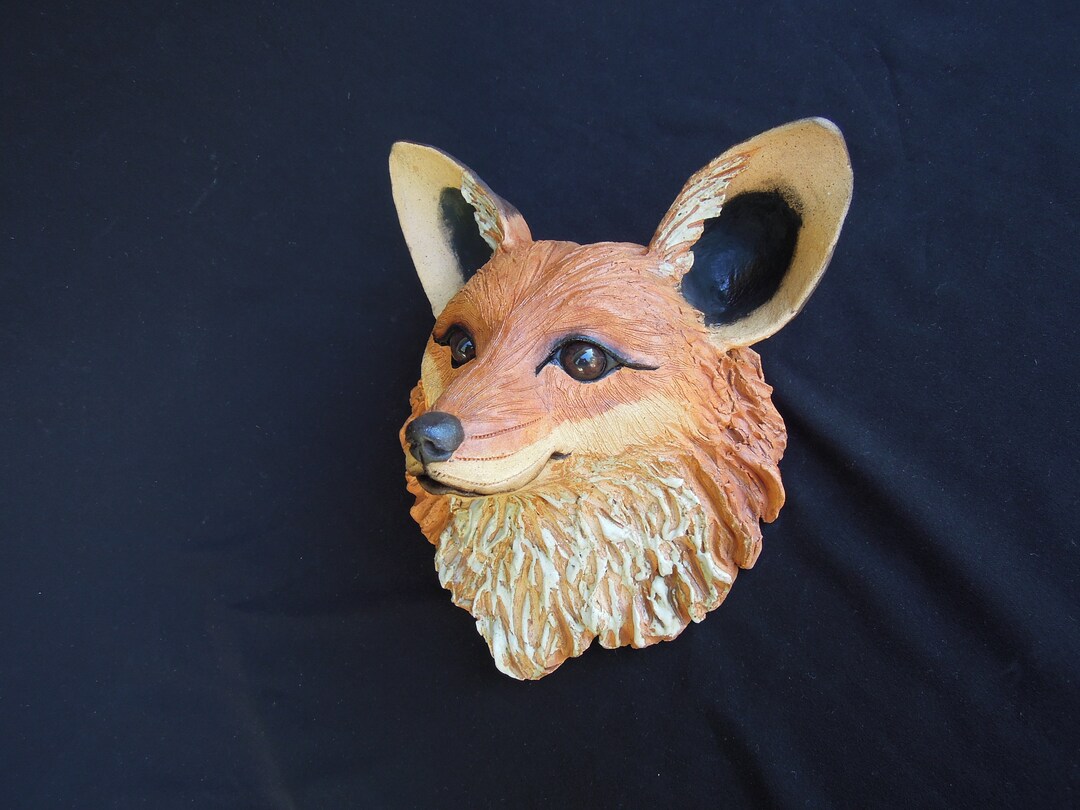 Handmade Ceramic Fox, Original Clay Art Mask, Unique Wall Art, Garden ...