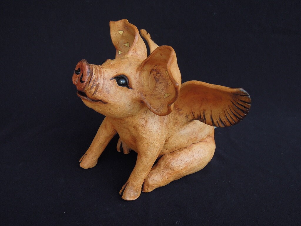 When Pigs Fly, Hand Sculpted Stoneware Clay Pig With Wings, Winged Pig ...