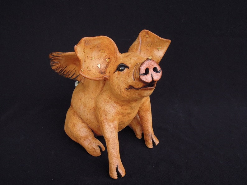 When Pigs Fly, Hand Sculpted Stoneware Clay Pig With Wings, Winged Pig ...