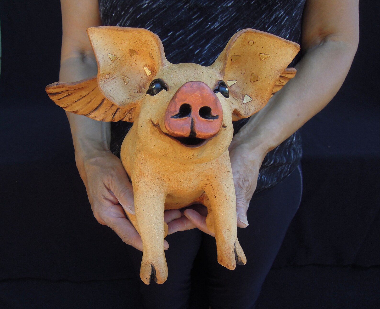 When Pigs Fly, Hand Sculpted Stoneware Clay Pig With Wings, Winged Pig ...