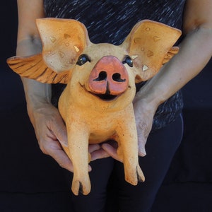 When Pigs Fly, Hand Sculpted Stoneware Clay Pig With Wings, Winged Pig ...