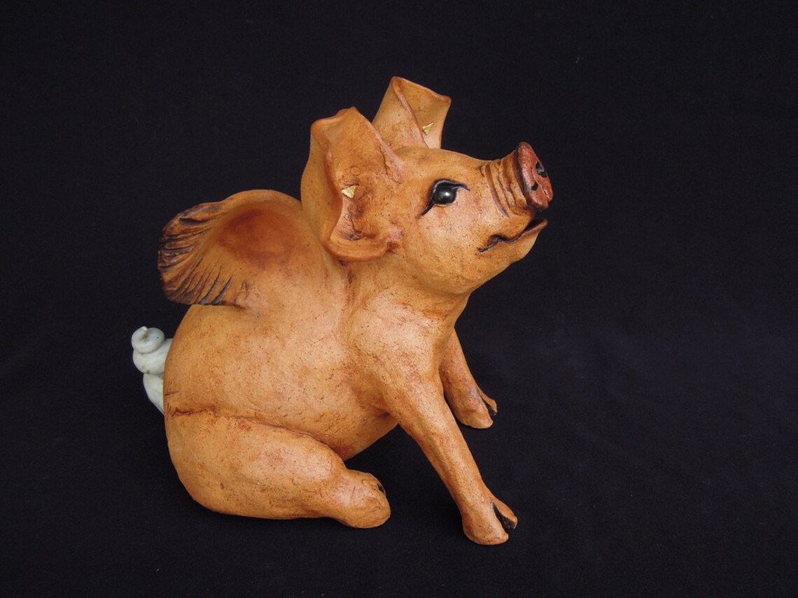 When Pigs Fly, Hand Sculpted Stoneware Clay Pig With Wings, Winged Pig ...