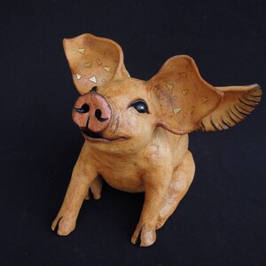 When Pigs Fly, Hand Sculpted Stoneware Clay Pig With Wings, Winged Pig ...