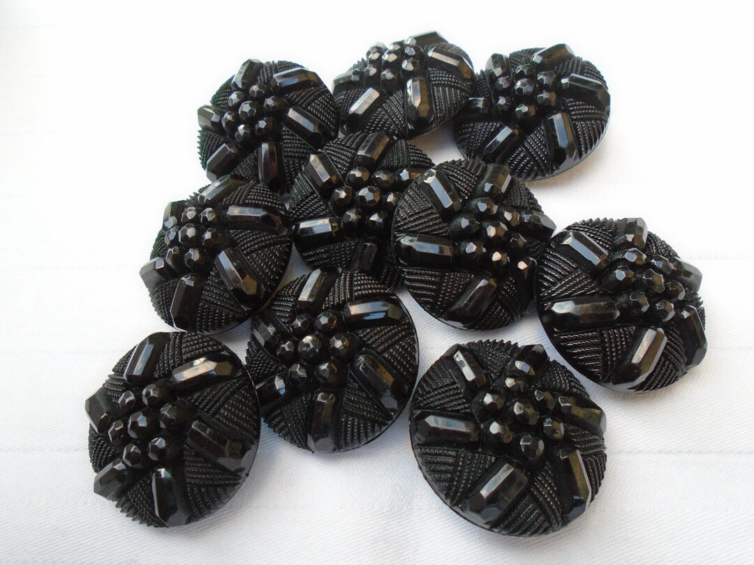Ten 30mm Black Plastic Buttons, Beautiful Textured Design, Shank Back ...