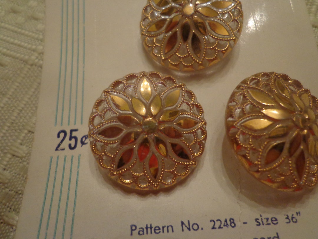 3 Glass Buttons, Gold Decorations, 1 Vintage Costumakers Pattern No ...