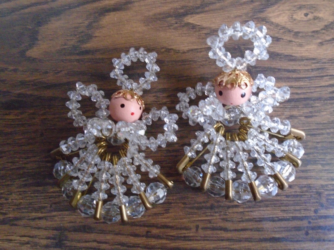 Two Beaded Safety Pin Angel Ornaments, Christmas Tree Decor FS - Etsy