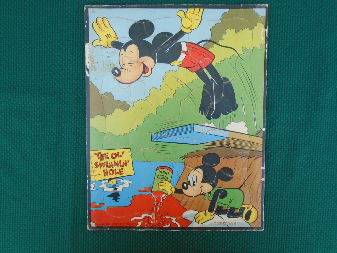Mickey Mouse "the Ol' Swimmin' Hole" Jigsaw Puzzle, Cardboard Tray ...