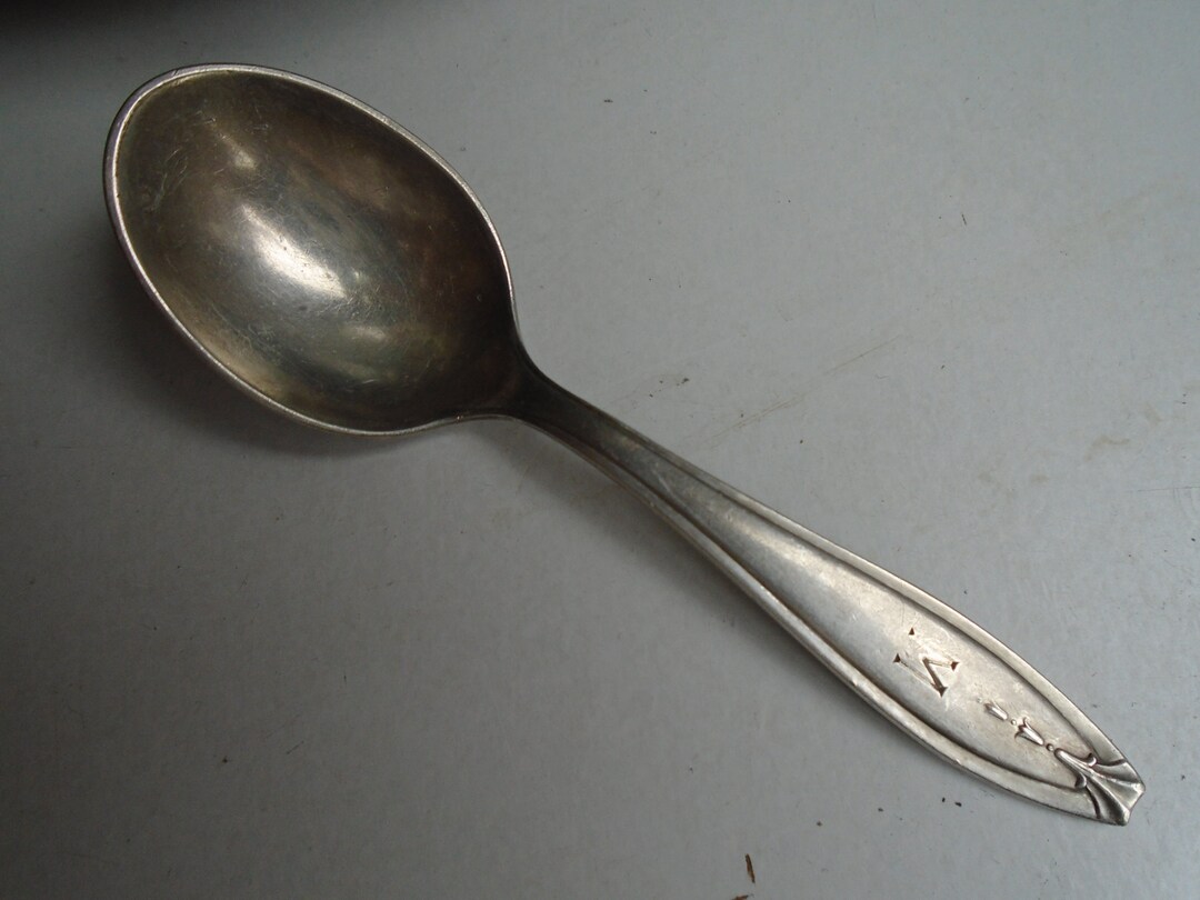 R. Wallace Baby Spoon "hostess" Silverplate, "m" Monogram, Wear to Back ...