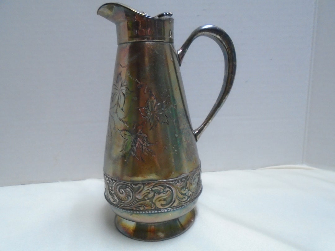 Antique Benedict Quadruple Plate Pitcher, Hinged Lid, Floral Decoration ...