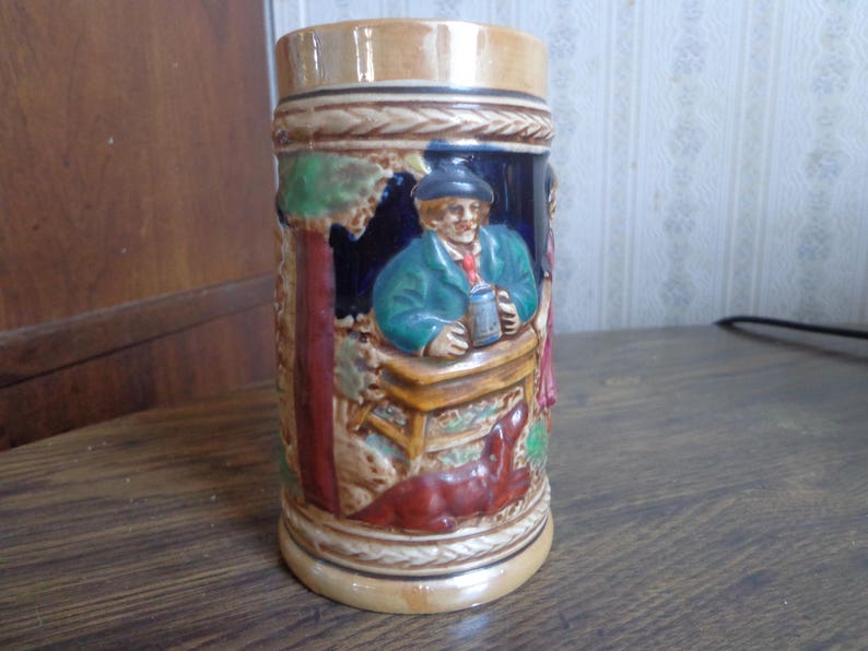 Vintage Stein, Dancing Woman, Man With Stein, Dog, Marked Japan - Etsy