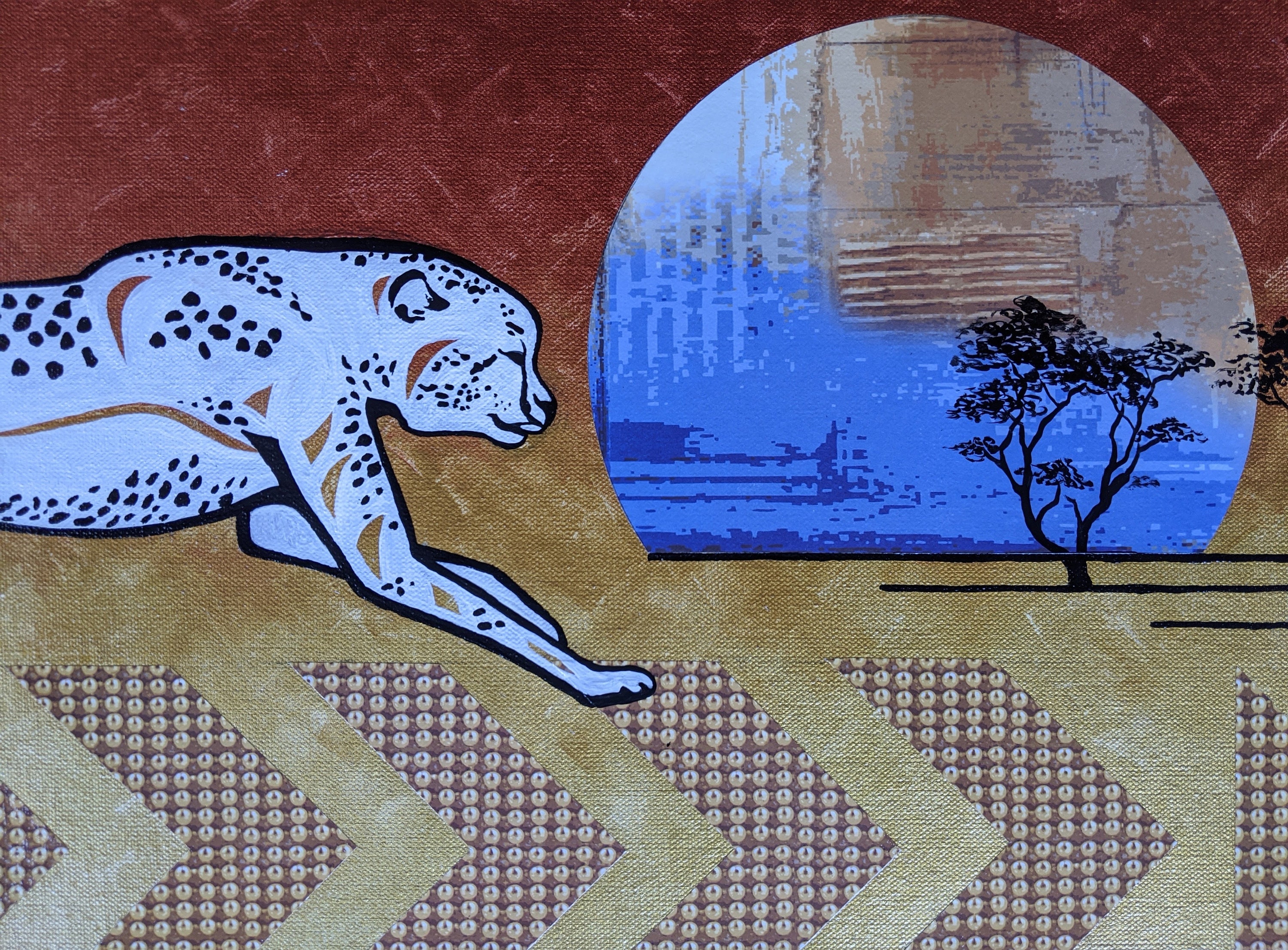 Cheetah Painting, Mixed Media Original Artwork 12x36 - Etsy Norway