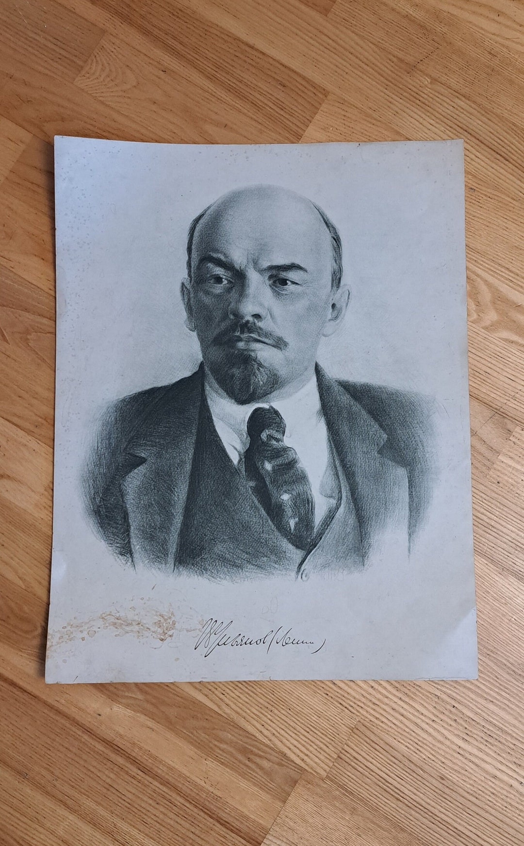 Poster Vladimir Lenin, Vintage Lenin Photo, Pencil Picture Lenin, Rare ...