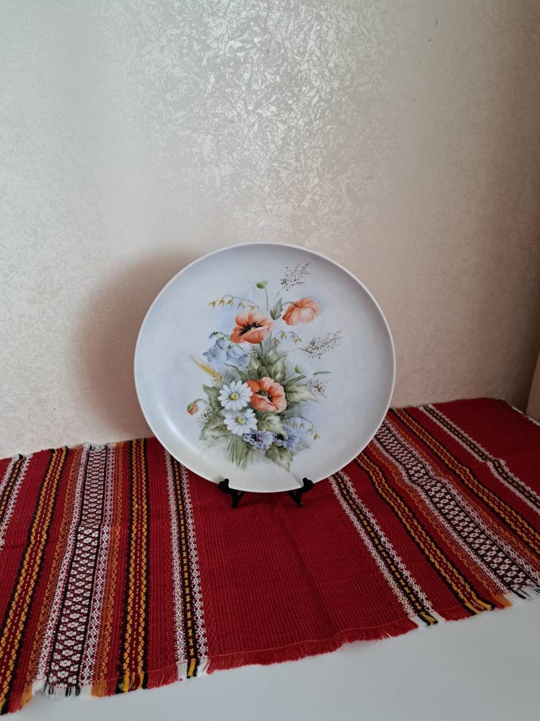 Porcelain Plate Flowers Drawing, Collectible Plate/ Handmade Vintage ...