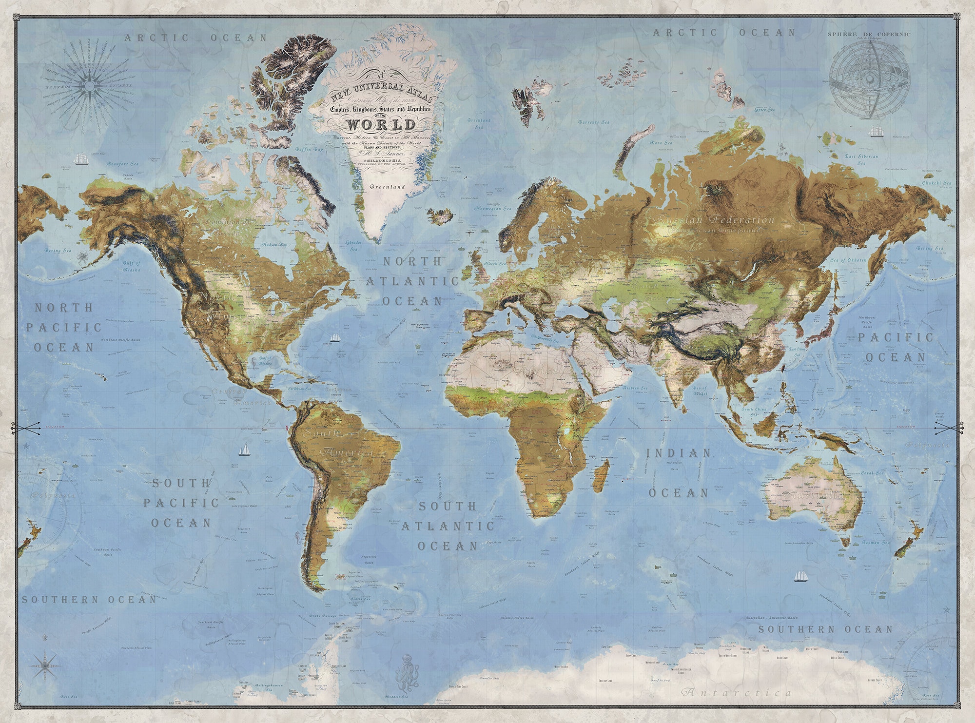 Large Modern World Map Printed on Canvas Detailed World Map | Etsy