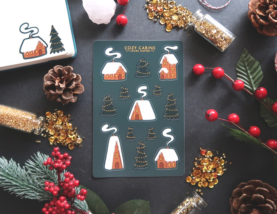 Cozy Cabins Vinyl Sticker Sheet Cabin Stickers Winter Stickers Bullet ...
