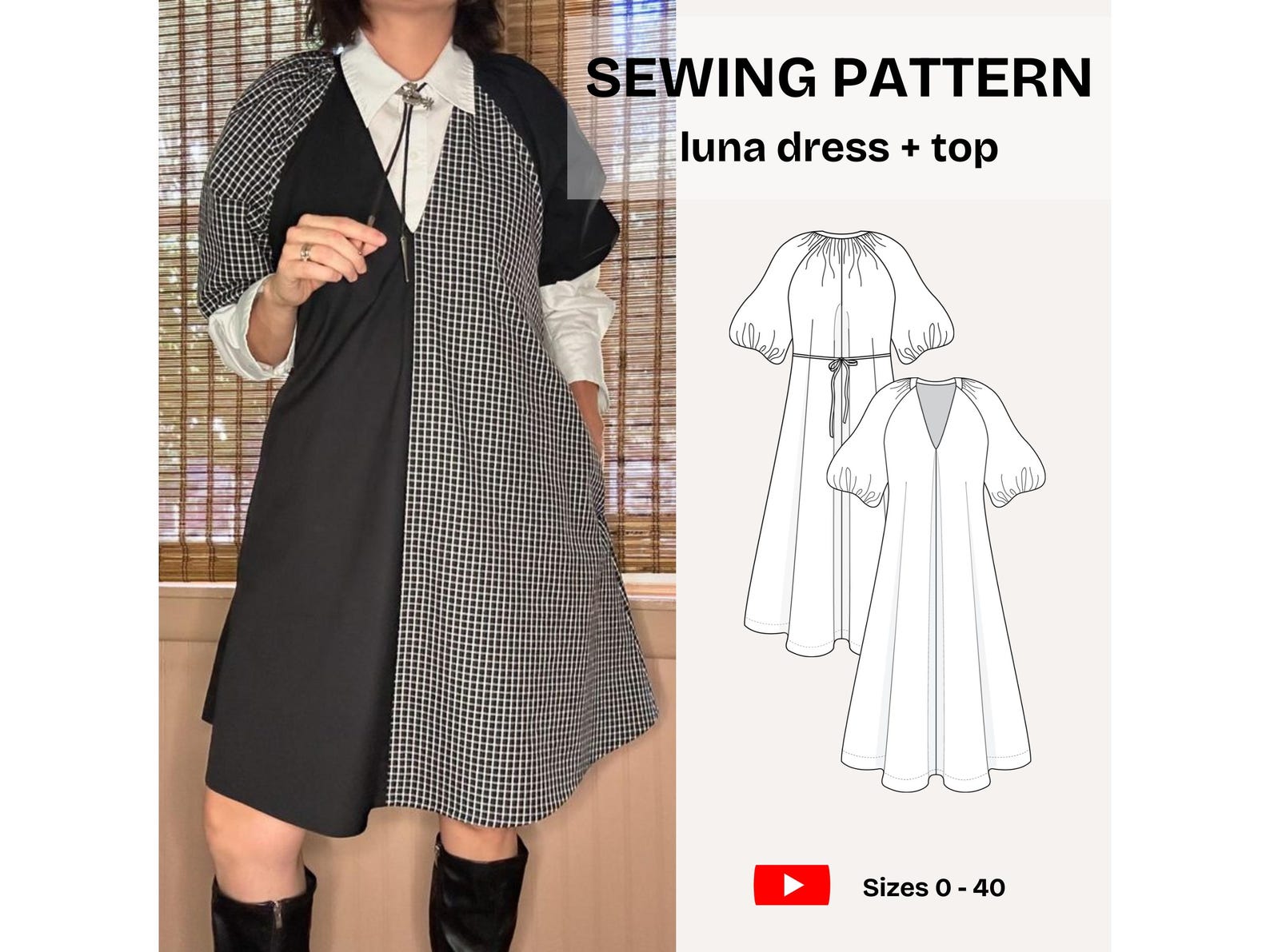Luna Dress + Top PDF Sewing Pattern, Size Inclusive 0-40, Detailed ...