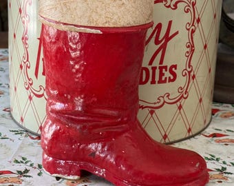 Vintage Paper Mache Red Santa Boots Collectible Mid Century Composition ...