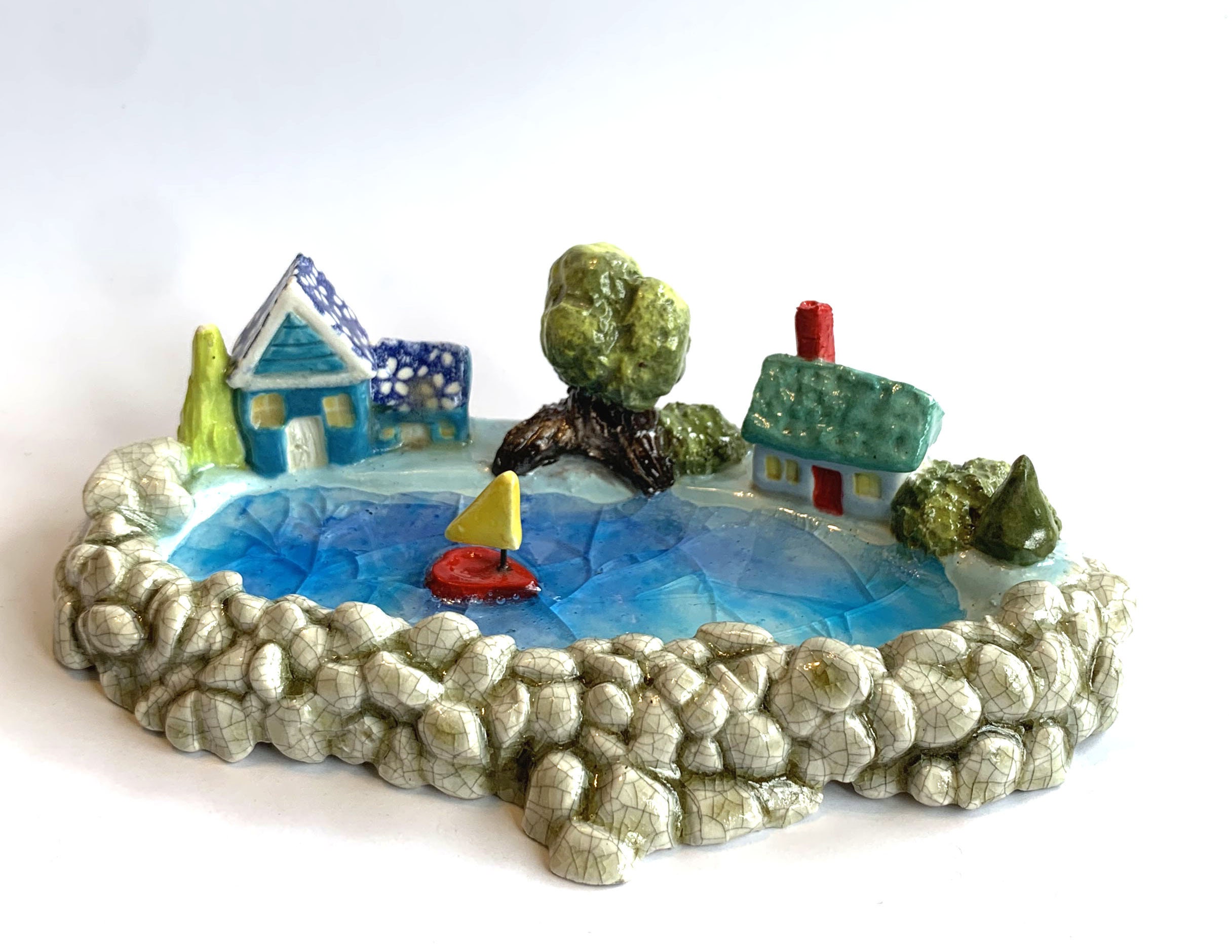 Ceramic House Sculpture, the Lakehouse... Highly Detailed Gnome Home ...