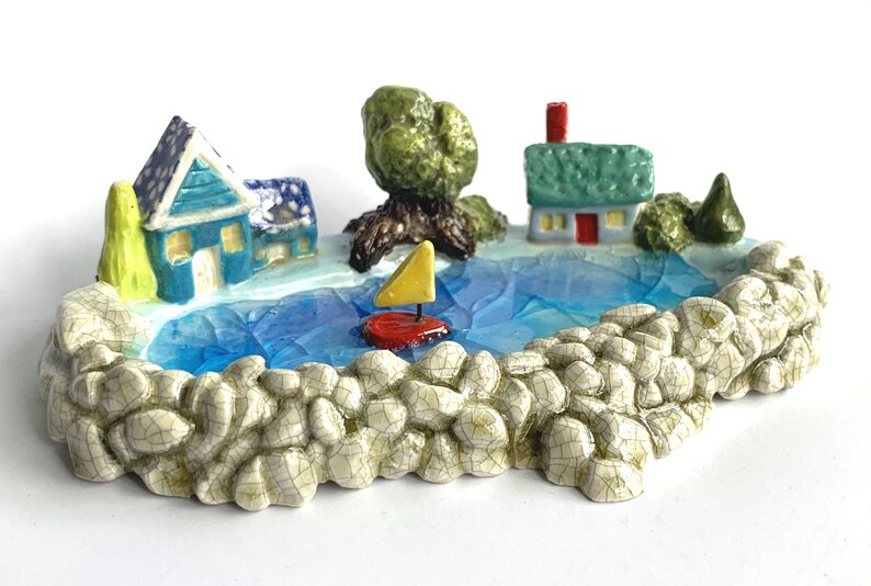 Ceramic House Sculpture, the Lakehouse... Highly Detailed Gnome Home ...