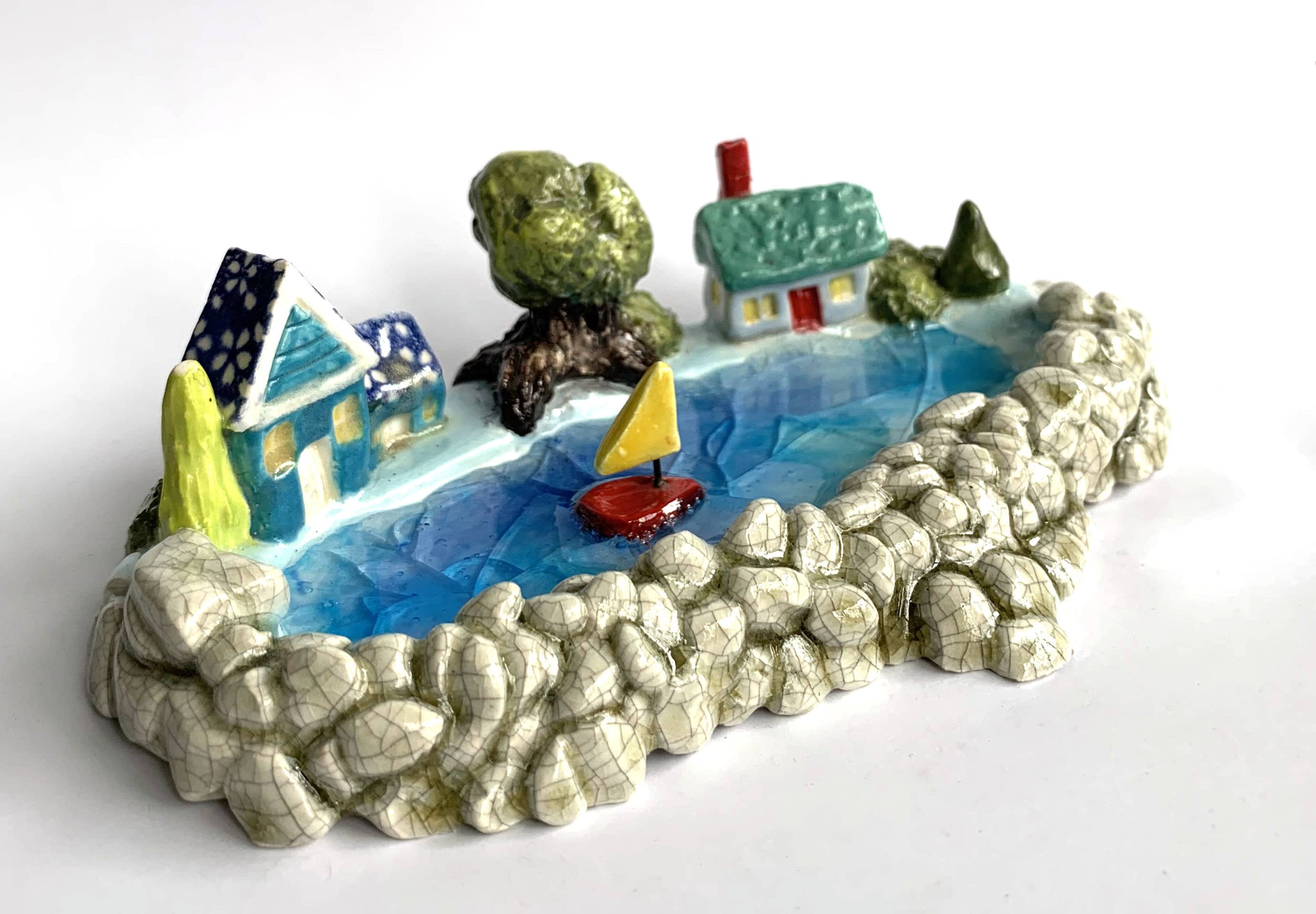 Ceramic House Sculpture, the Lakehouse... Highly Detailed Gnome Home ...