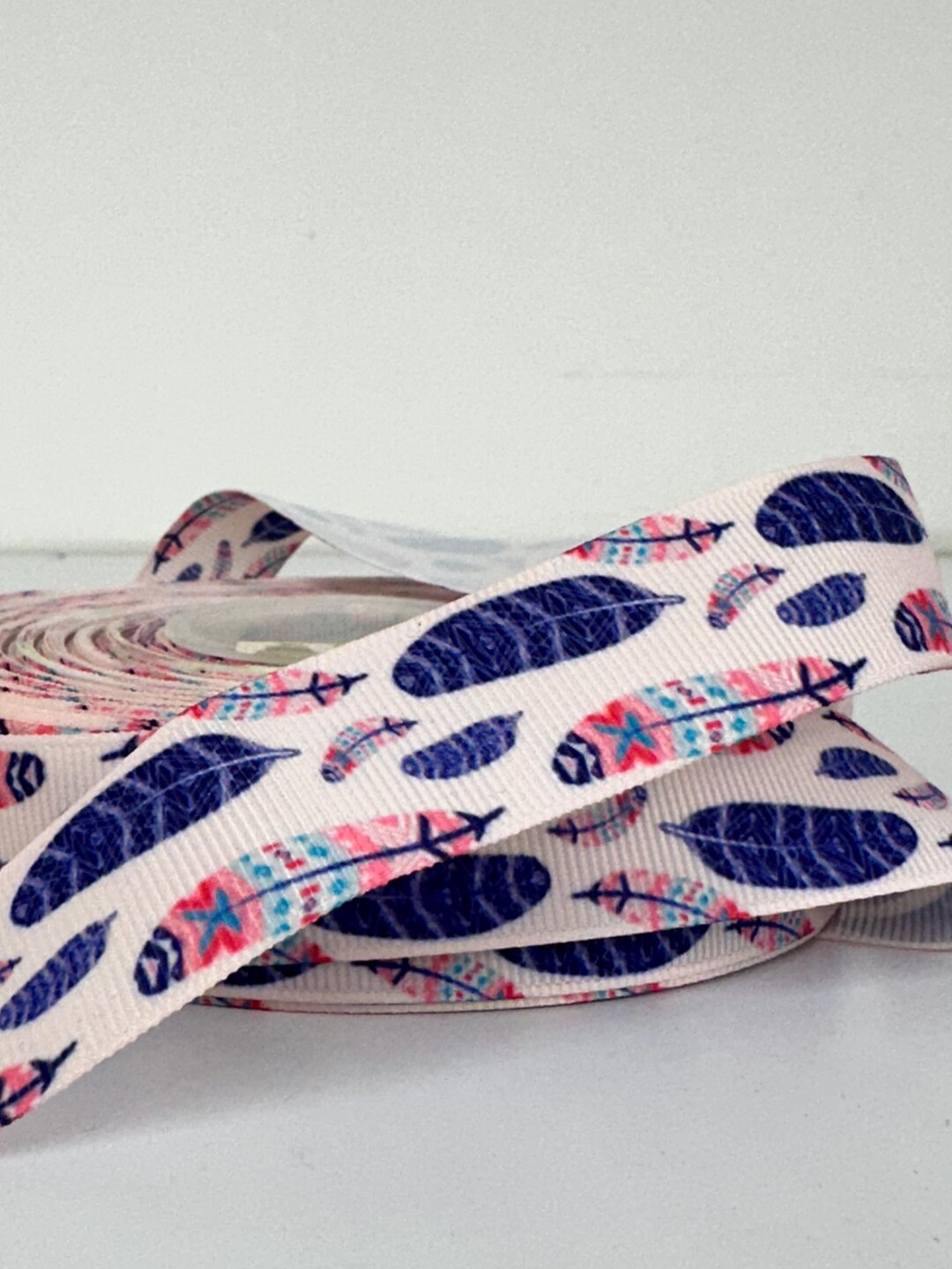 Pink Aztec Feather Ribbon - 7/8" Grosgrain Ribbon - 5 Yards - Feather ...