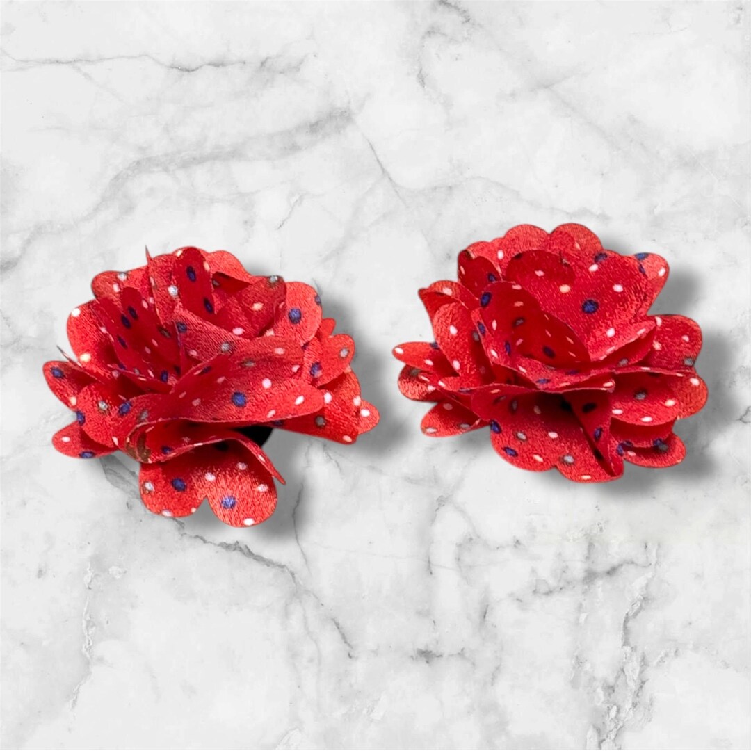 2 Red Dot Puff Flowers - 2" Inch - DIY Supplies Headbands Hair ...