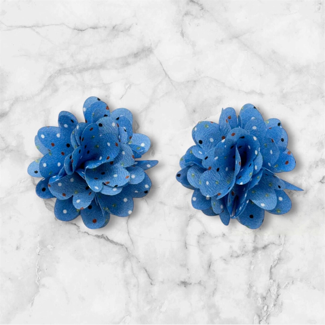 2 Blue Dot Puff Flowers - 2" Inch - DIY Supplies Headbands Hair ...