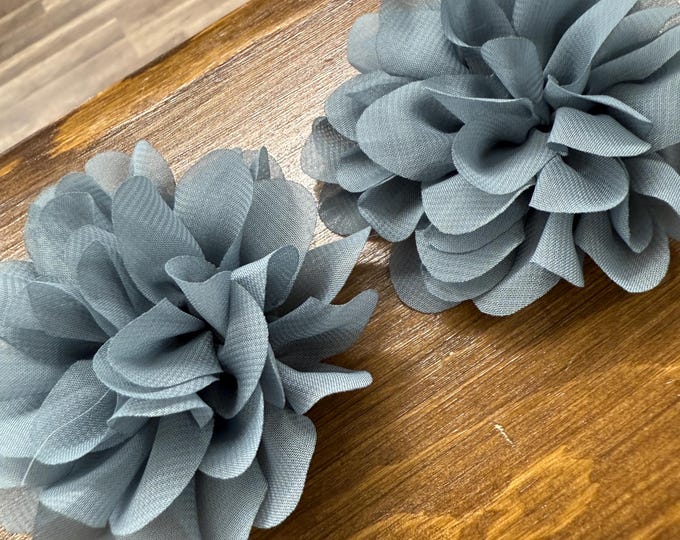 Set of 2 Dark Gray Chiffon Puff Flowers BIG 3.5" - DIY Supplies ...