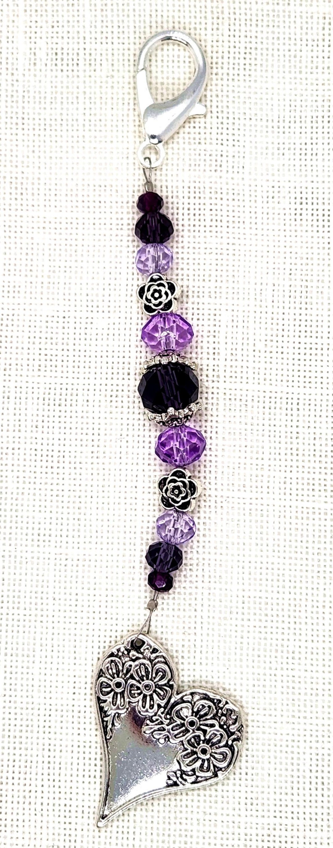 Heart, Silver, Purple, Floral, Scissor Fob, Fob, Stitching, Embroidery ...