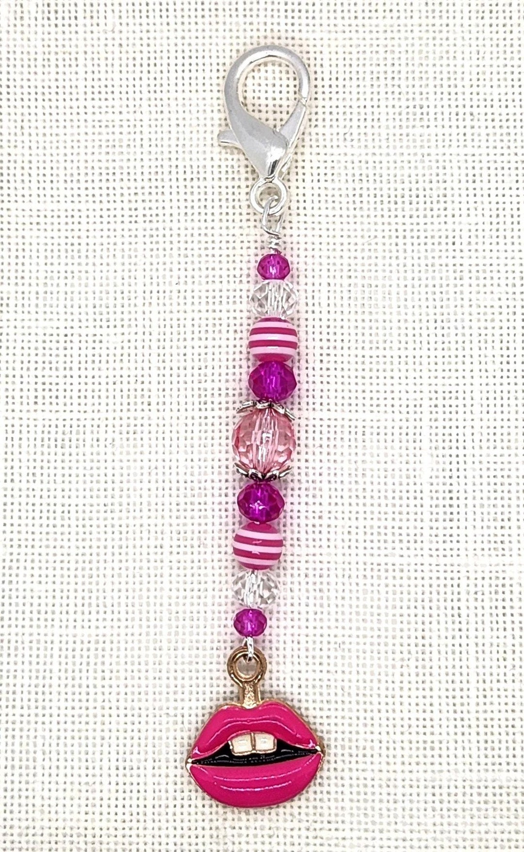 Pink, Lips, Lipstick, Kiss, Zipper Pull, Fob, Scissor Fob, Stitching ...