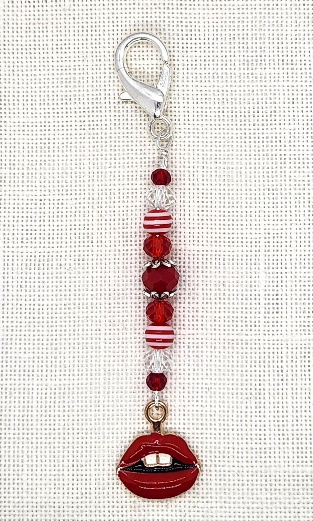Red, Lips, Lipstick, Kiss, Zipper Pull, Fob, Scissor Fob, Stitching ...