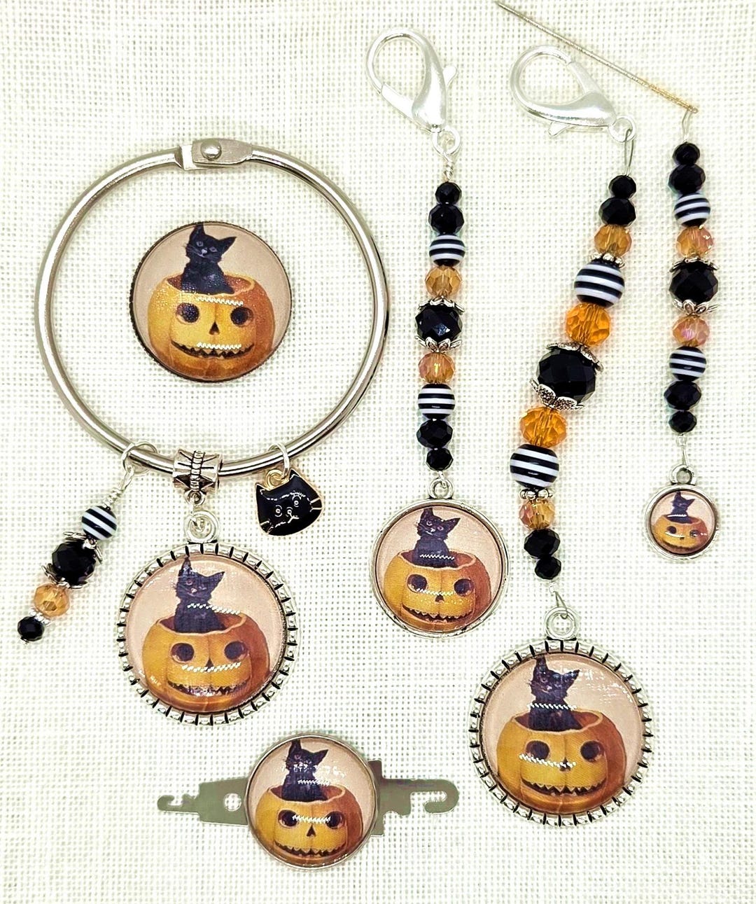 Black, Cat, Pumpkin, Halloween, Cross Stitch, Scissor Fob, Needle ...