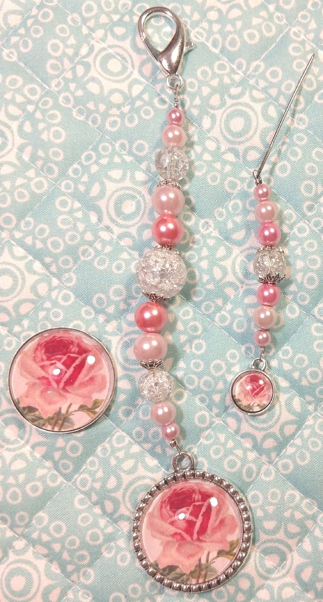 Pink, Rose, Pearls, Flower, Garden, Scissor Fob, Frogger, Needle Minder ...