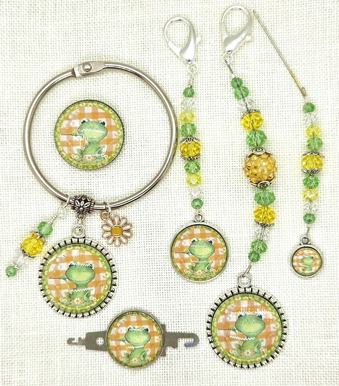 Frog, Daisy, Flower, Plaid, Cross Stitch, Scissor Fob, Needle Minder ...