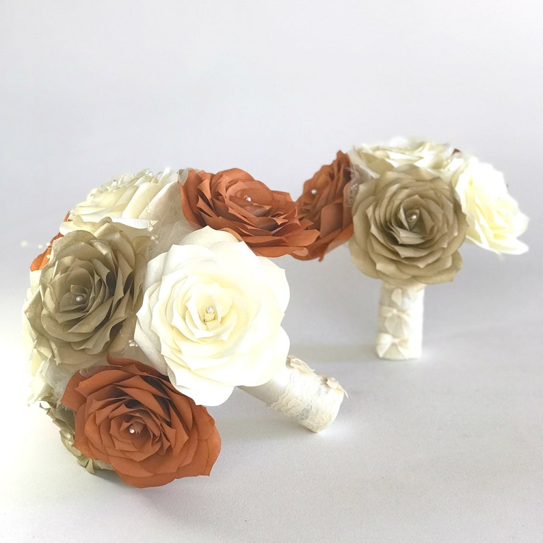 Burnt Orange Ivory and Gold Paper Rose Bouquet in - Etsy