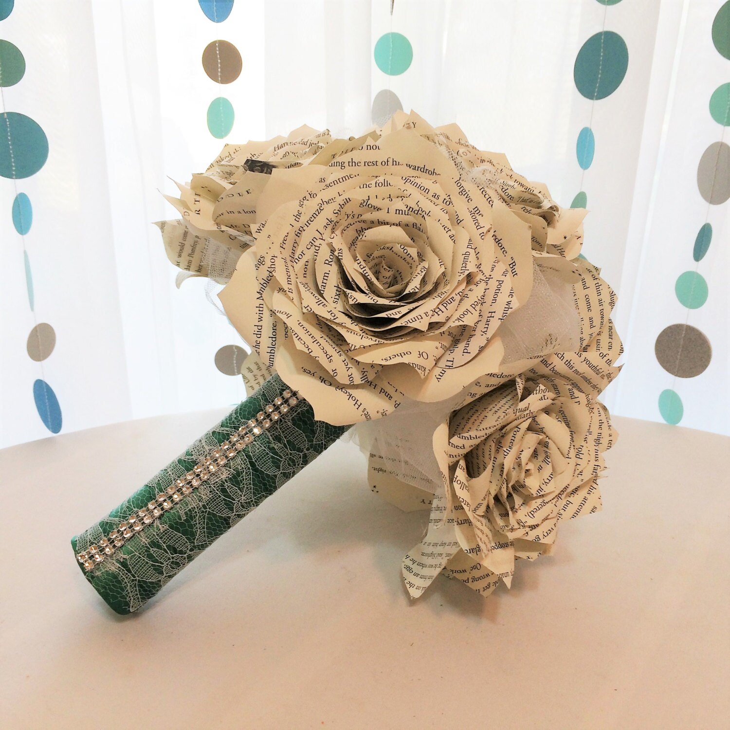 Paper Rose Book Page Wedding Bouquet Customizable ribbon | Etsy