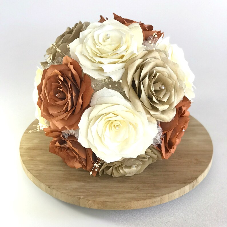 Burnt Orange Ivory and Gold Paper Rose Bouquet in - Etsy