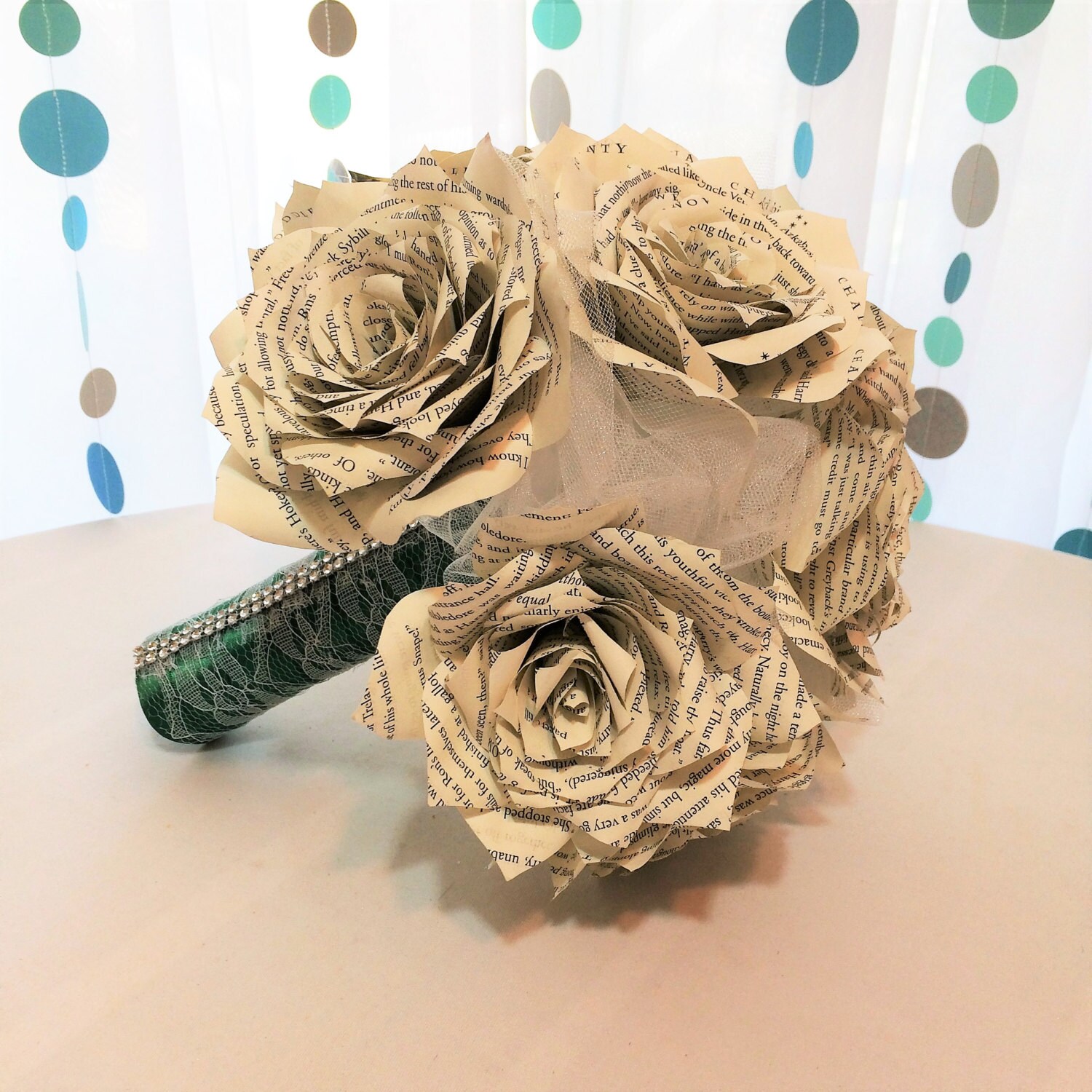 Paper Rose Book Page Wedding Bouquet Customizable ribbon | Etsy