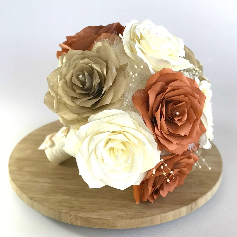 Burnt Orange Ivory and Gold Paper Rose Bouquet in - Etsy