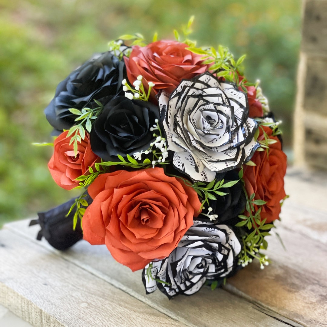 Music Note Bridal Bouquet in Black and Burnt Orange - Colors Are ...