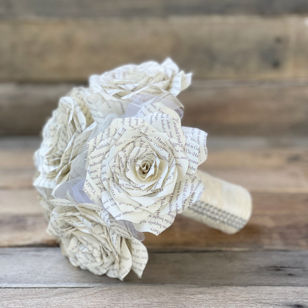 Paper Rose Book Page Wedding Bouquet - Customizable Ribbon Color - Etsy