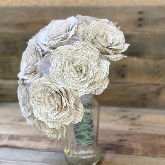 Cascading Bouquet Paper Rose Book Page Wedding Bouquet - Etsy