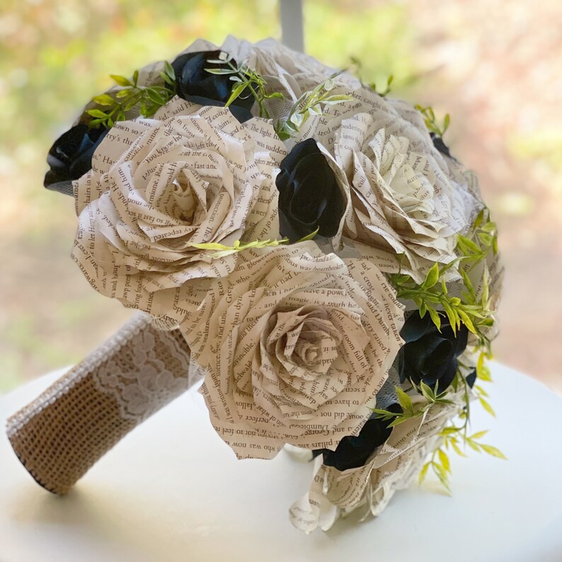 Book Page Paper Rose Wedding Bouquet – Navy Blue Wedding Bouquet ...