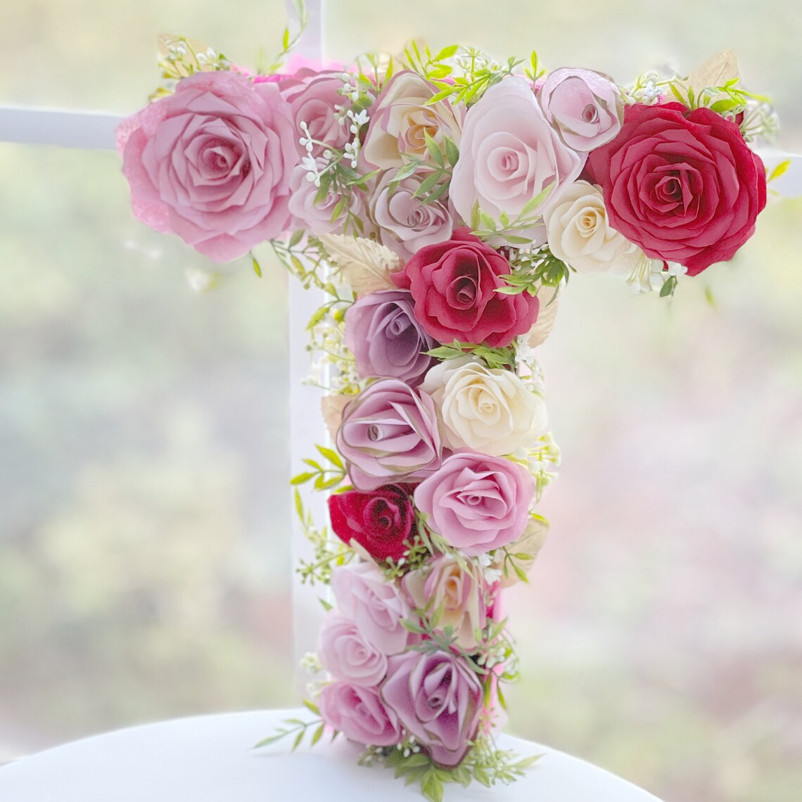 Paper Flower Letter in Shades of Pink With Gold Accents | Etsy