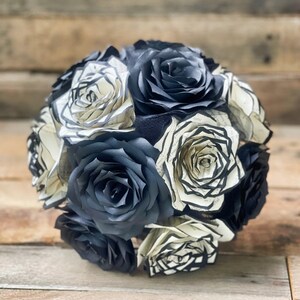 Black & White Paper Rose Bridal Bouquet – Handmade Book Page Flowers ...