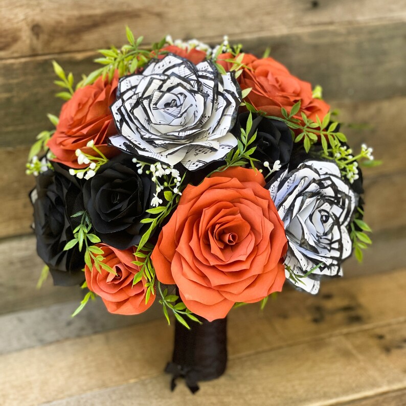Music Note Bridal Bouquet in Black and Burnt Orange - Colors Are ...