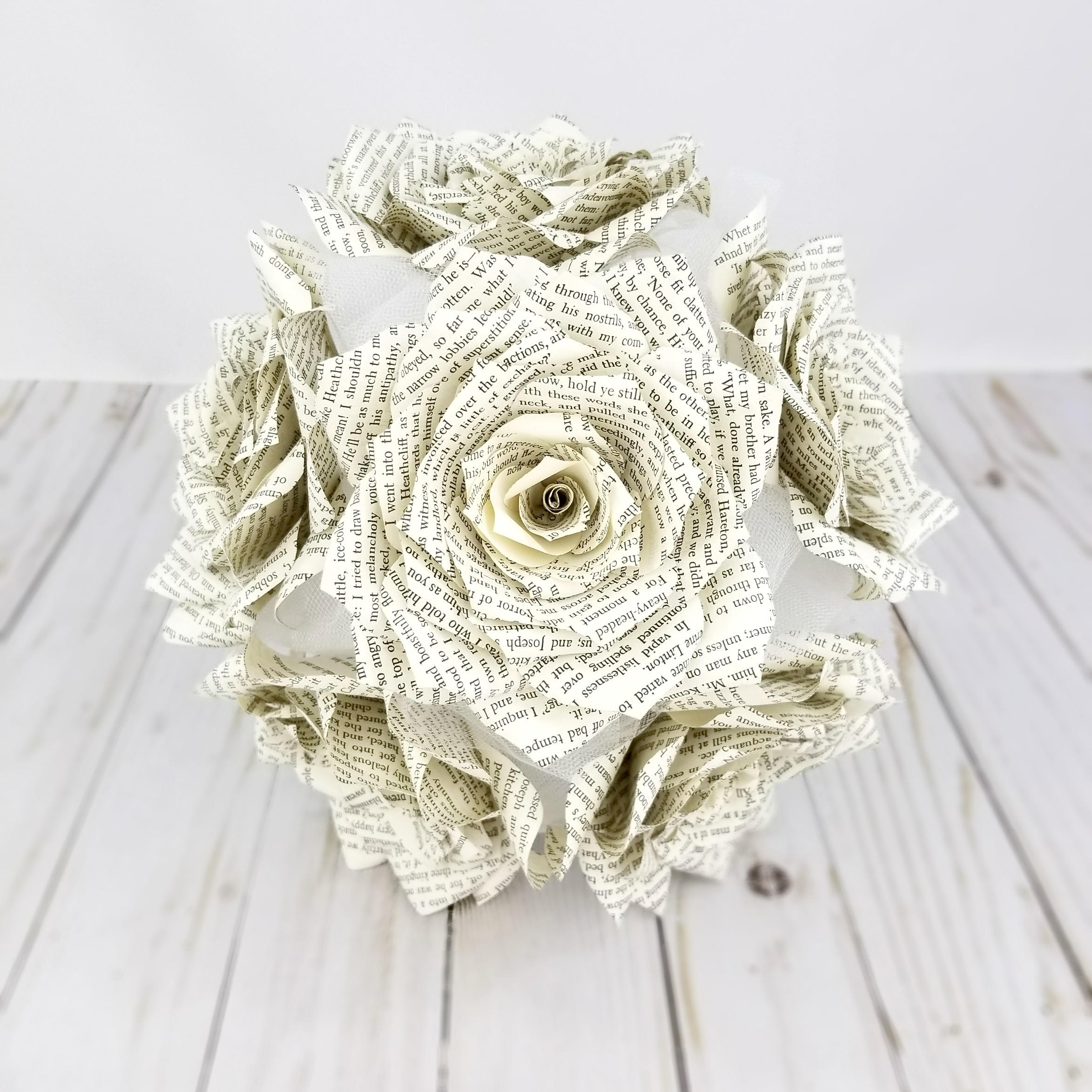 Paper Rose Book Page Wedding Bouquet Customizable ribbon | Etsy