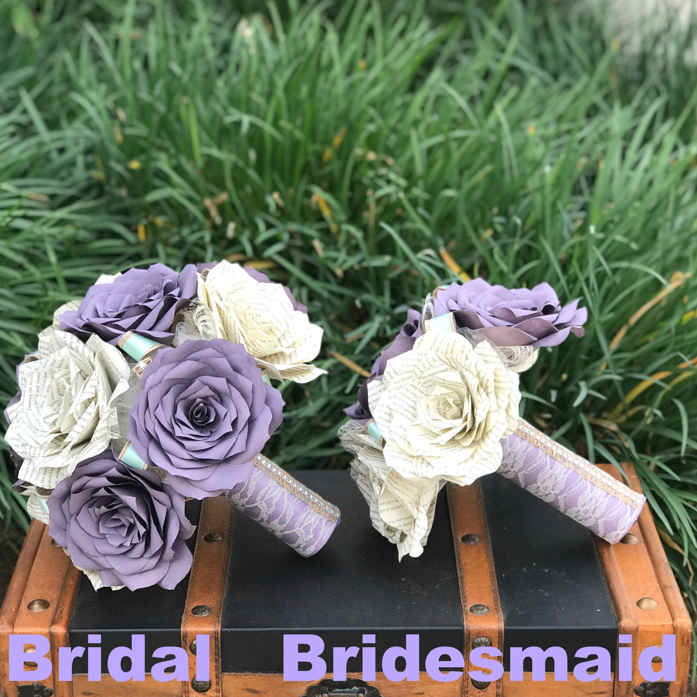 Paper book page wedding bouquet and filter paper roses | Etsy