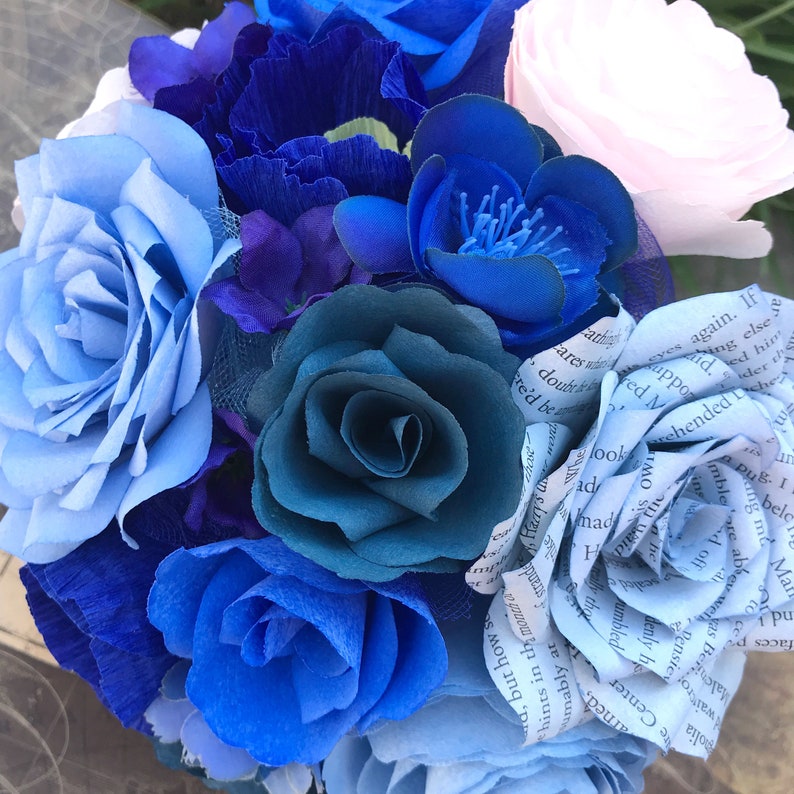 Shades of Blue and Blush Paper Flower Wedding Bouquet in | Etsy