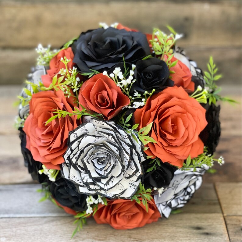 Music Note Bridal Bouquet in Black and Burnt Orange - Colors Are ...